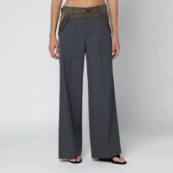 Sacai Khaki Pinstripe Bi-material Trousers
