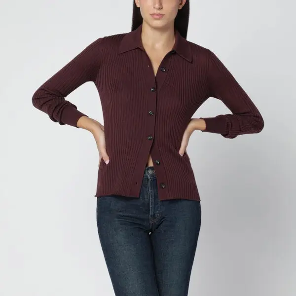 ROBERTO COLLINA Aubergine Wool Cardigan