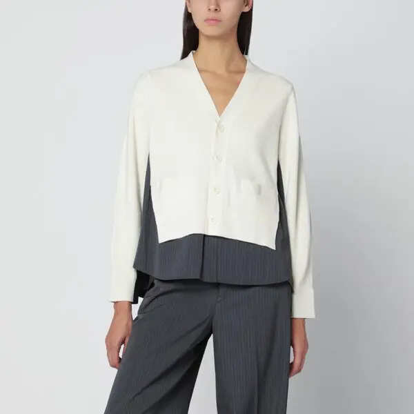 Sacai Cardigan With Pinstripe Shirt Insert