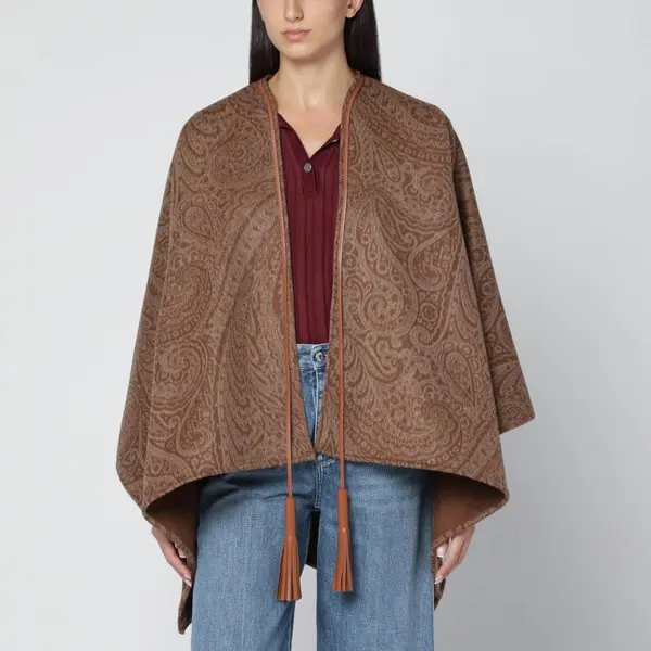 Etro Cape With Jacquard Paisley Pattern