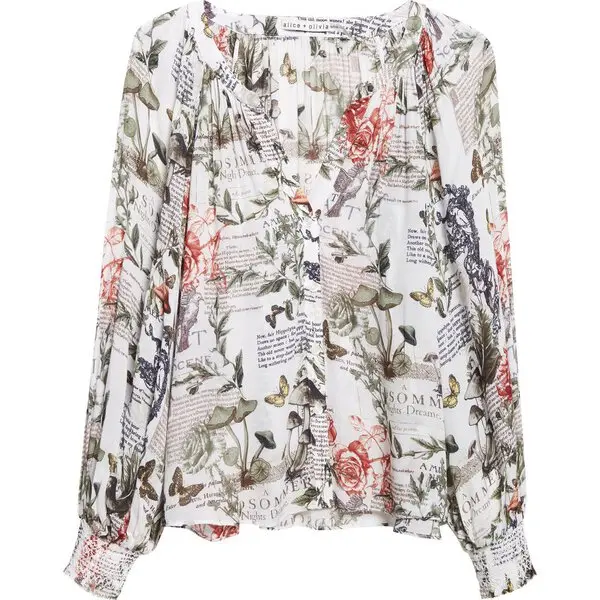 Alice + Olivia Thalia Mixed Print Button-up Shirt
