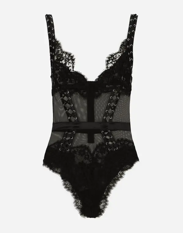 Dolce & Gabbana Lace And Tulle Bodysuit With Lacing And Eyelets