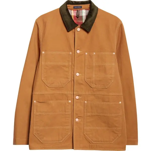DRAKE'S Check Lined Cotton Canvas Welder Chore Jacket