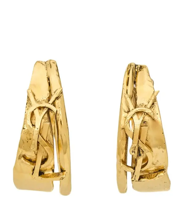 Saint Laurent Textured Cassandre Hoop Earrings