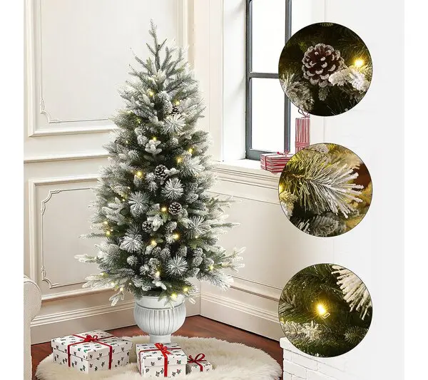 LUXEN HOME Luxenhome 4.5ft Pre-lit Light Flocking Artifici Al Xmas Tree