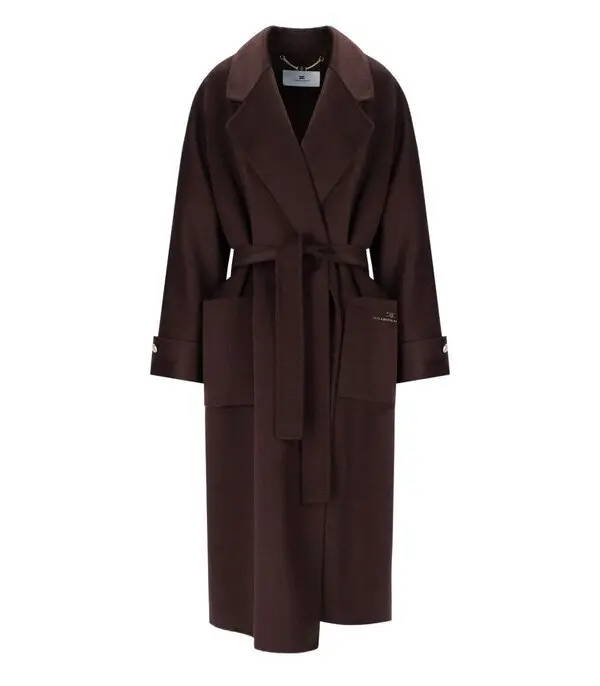 Elisabetta Franchi Coffee Belted Coat