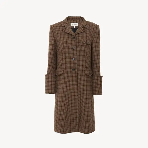 Chloé Riding Coat In Houndstooth Wool