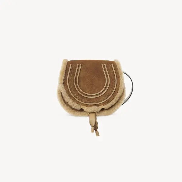 Chloé Small Marcie Saddle Bag In Suede Leather & Shearling