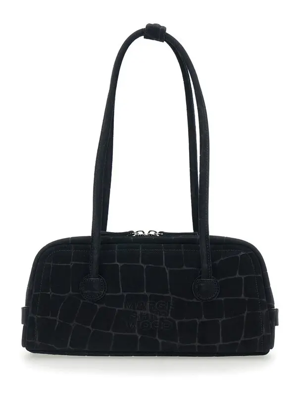 MARGESHERWOOD Boston' Shoulder Bag With Embossed Logo Lettering On The Front In Suede
