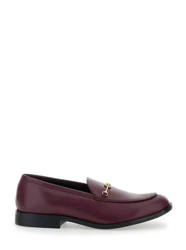 TWINSET Bordeaux Loafers With Logo Plaque In Leather