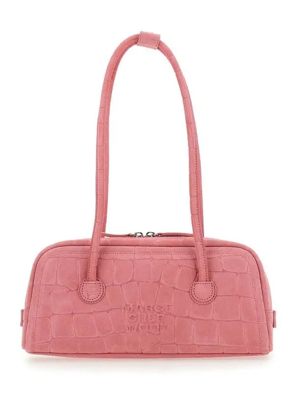 MARGESHERWOOD Boston' Shoulder Bag With Embossed Logo Lettering On The Front In Suede