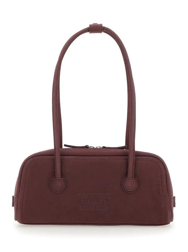 MARGESHERWOOD Boston' Bordeaux Shoulder Bag With Embossed Logo Lettering On The Front In Leather