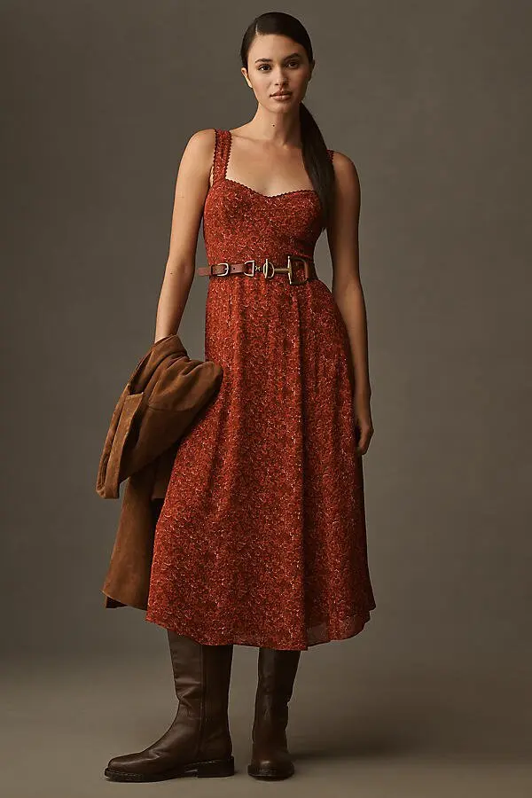 REFORMATION Lela Sweetheart A-le Midi Dress