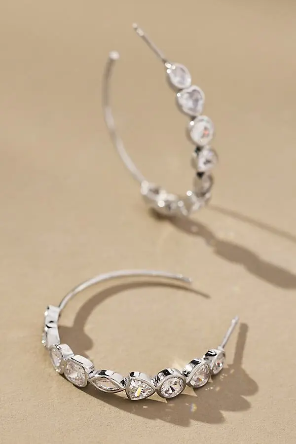 Anthropologie Mixed Crystal Hoop Earrings - Silver