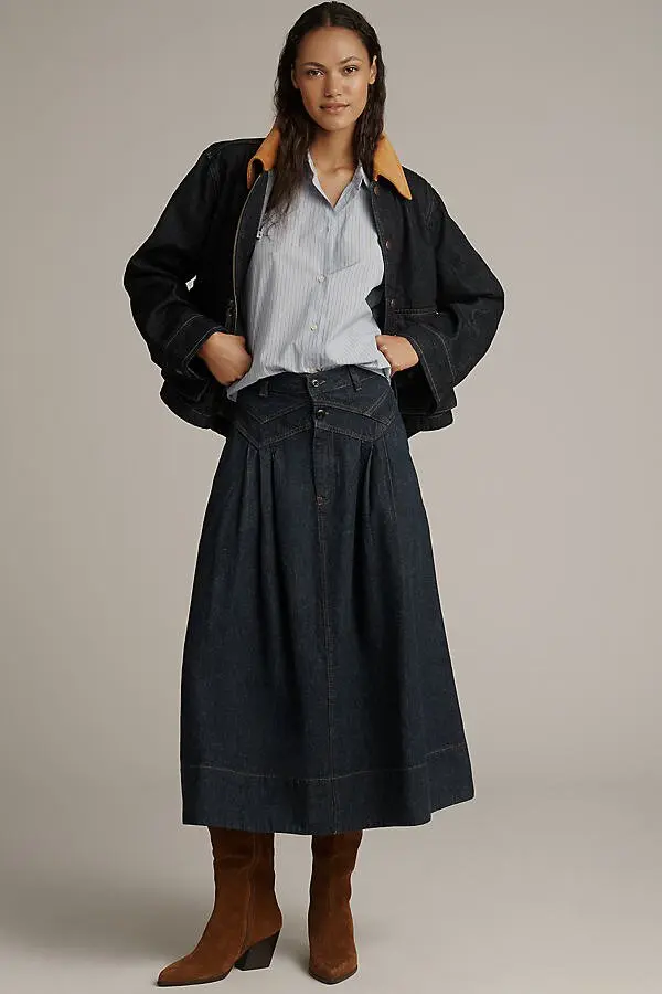 The Great. Field Denim Midi Skirt