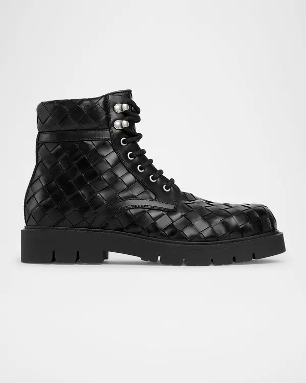 Bottega Veneta Haddock Intrecciato Calfskin Lace-up Boots