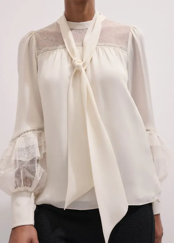 ME+EM Silk And Lace Mix Swing Top + Tie