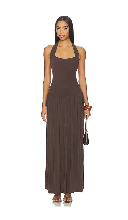 maxi dark brown dress Comfortable Milk Silk Hooded Maxi Dress with Pockets main image 0