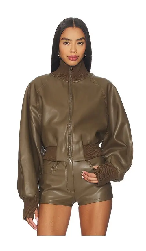 Norma Kamali Oversized Turtleneck Bomber Jacket To Waist In Dark Green