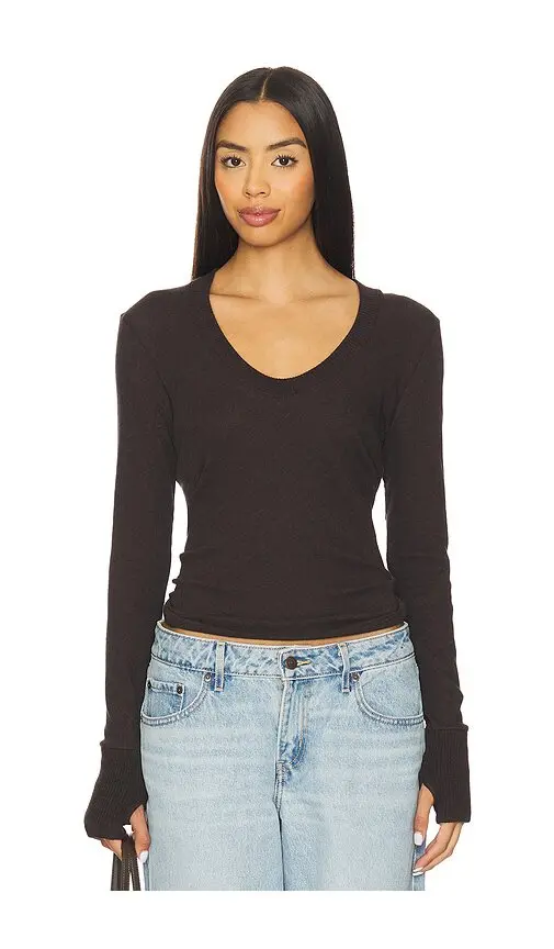 Enza Costa X X Cashmere Easy Cuffed U Top In Brown