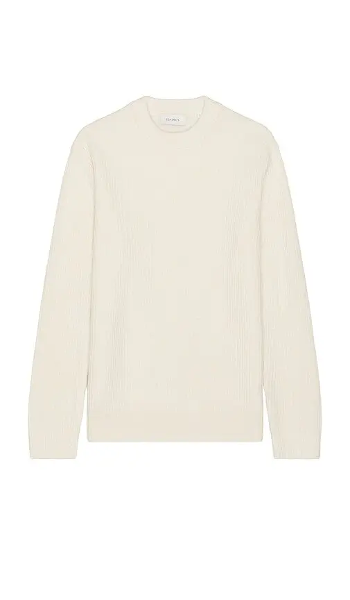 LES DEUX Eddie Wool Rib Crew Neck Knit Sweater In White