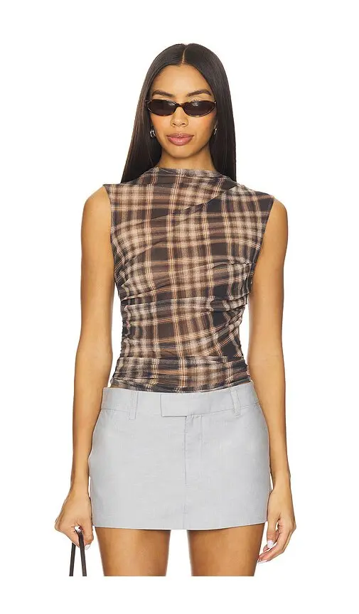 Enza Costa Mesh Sleeveless Twist Top In Grey
