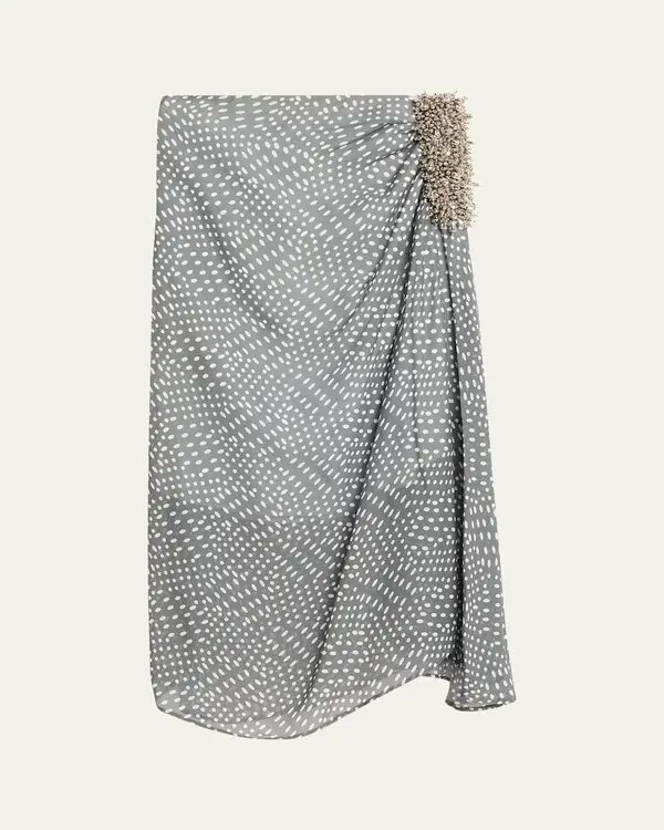 Dries Van Noten Sovora Embellished Draped Polka-dot Skirt
