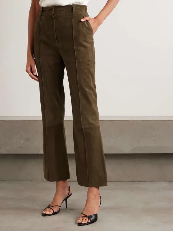 Victoria Beckham Cropped Suede Flared Pants