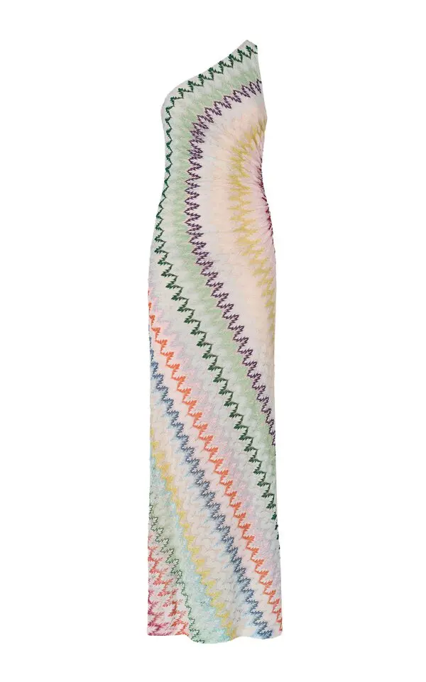 Missoni Zig Zag One-shoulder Raschel Maxi Dress