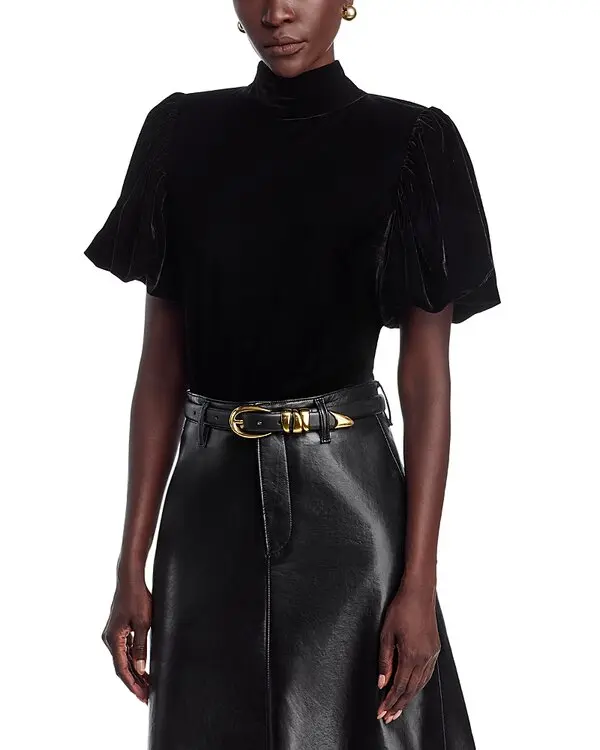 AREA STARS Velvet Mock Neck Top - Black