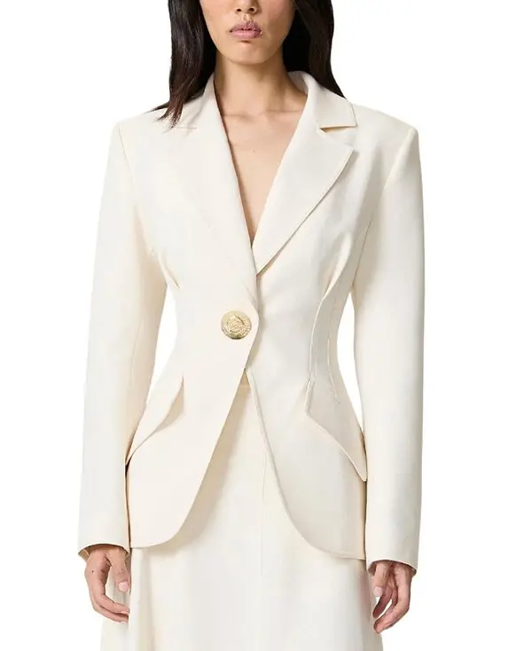 NOCTURNE Padded Shoulder Jacket With Gold Accent - Open White