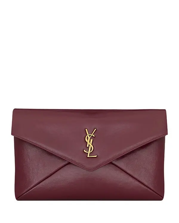 Saint Laurent Cassandre Large Envelope Pouch In Shiny Leather