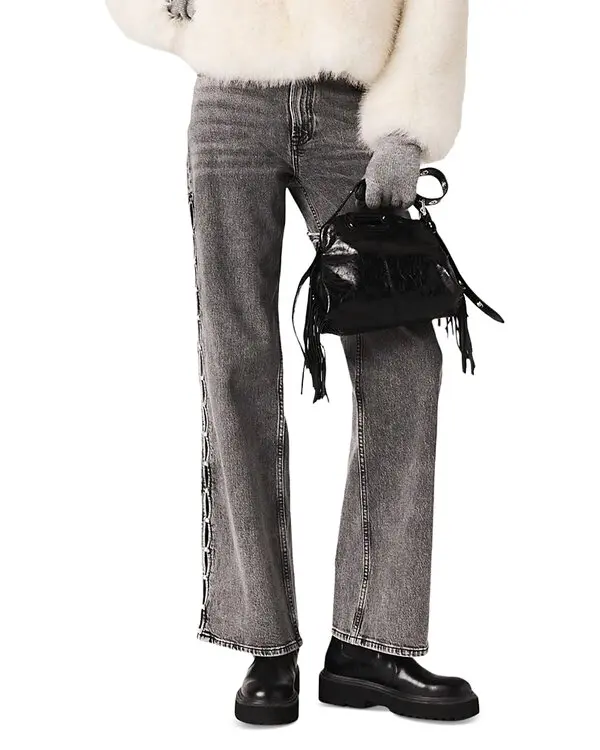Maje Perline High Rise Beaded Wide Leg Jeans
