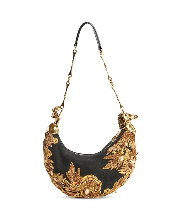 Chloé Chain Horse Embroidered Suede Shoulder Bag