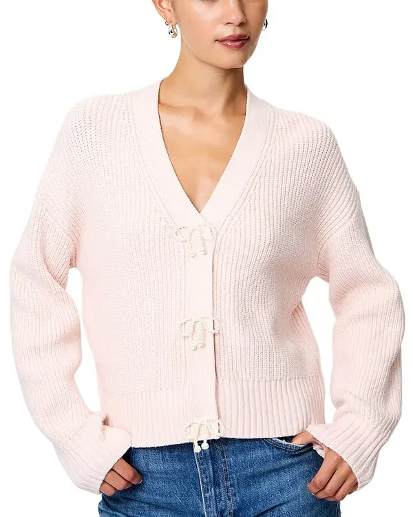 French Connection Embellished Baby Soft Knit Cardigan Sweater - Soft Blush