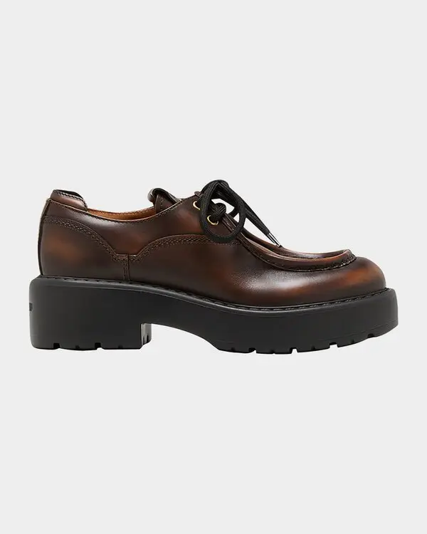 Miu Miu Leather Derby Loafers - Bruciato