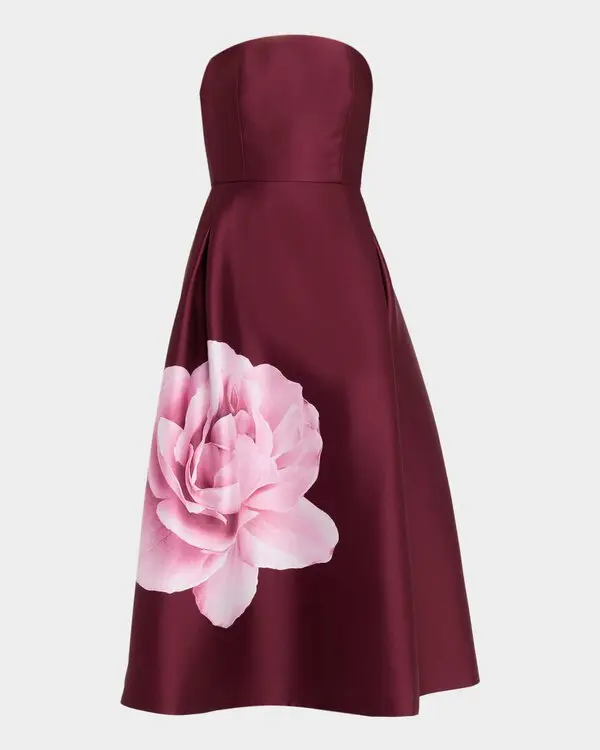 Sachin & Babi Shay Strapless Floral-print Mikado Midi Dress