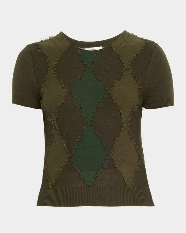 Vince Argyle Cashmere And Wool Sweater - Herba/fore