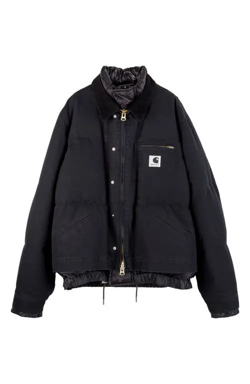 Sacai Carhartt Wip Washed Duck Canvas Down Puffer Jacket - Black