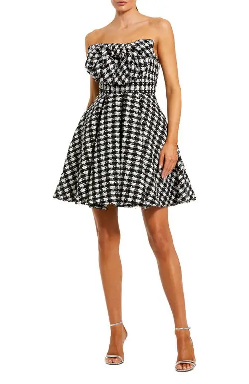 Mac Duggal Boucle Strapless Mini Dress With Bow