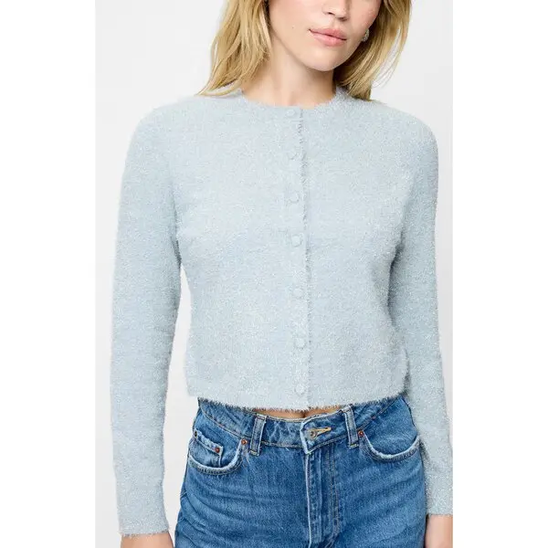 French Connection Tinsel Metallic Fuzzy Cardigan - Silver