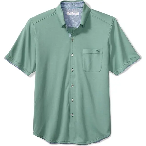 Tommy Bahama San Lucio Lotus Happy Hour Islandzone® Short Sleeve Cotton Blend Button-up Shirt - Dark Spa