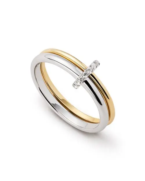 ANA LUISA Solid Yellow Goldtwo Tone Diamond Link Ring