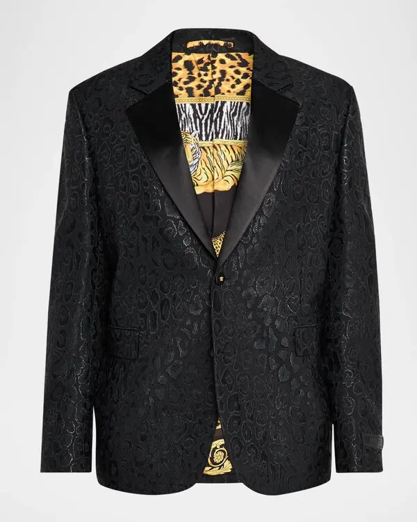 Versace Leopard Jacquard Single-breasted Blazer