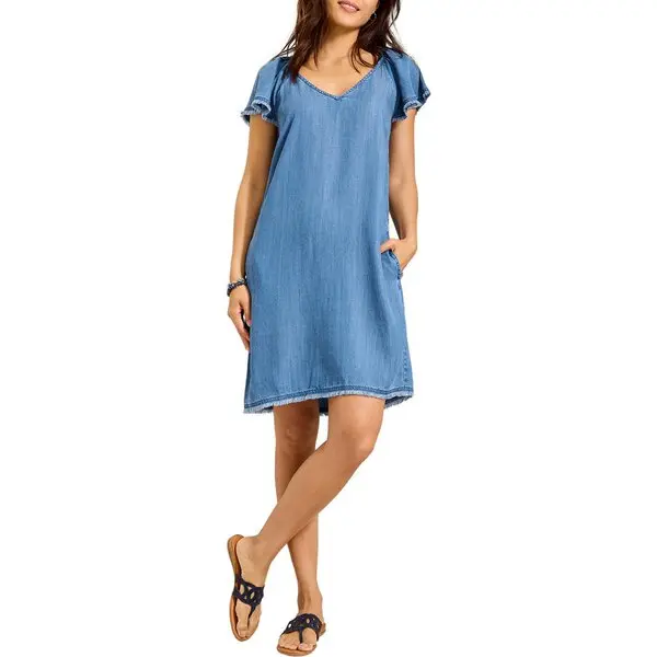 Tommy Bahama Flutter Sleeve Fray Chambray Minidress