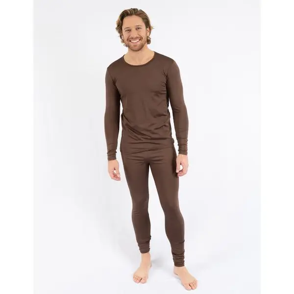 LEVERET Solid Thermal Pajama Set - Brown