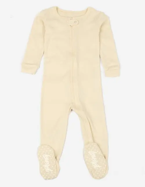 LEVERET Footed Printed Cotton Pajamas, Solids