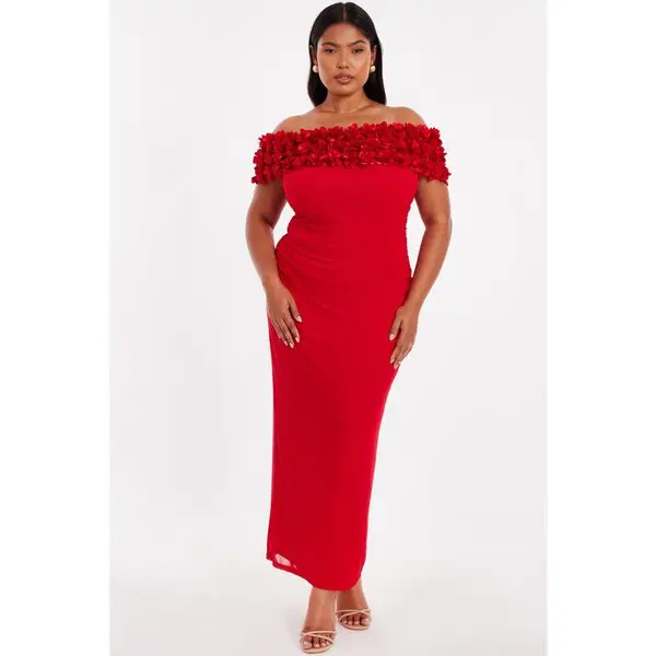 QUIZ Crepe Ruffle Ruched Mesh Maxi Dress