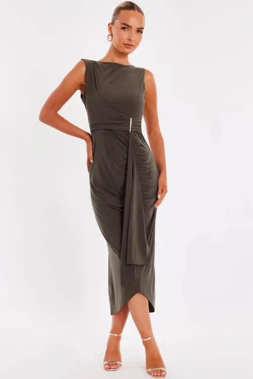 QUIZ Ity Wrap Maxi Dress With Gold Bar Trim