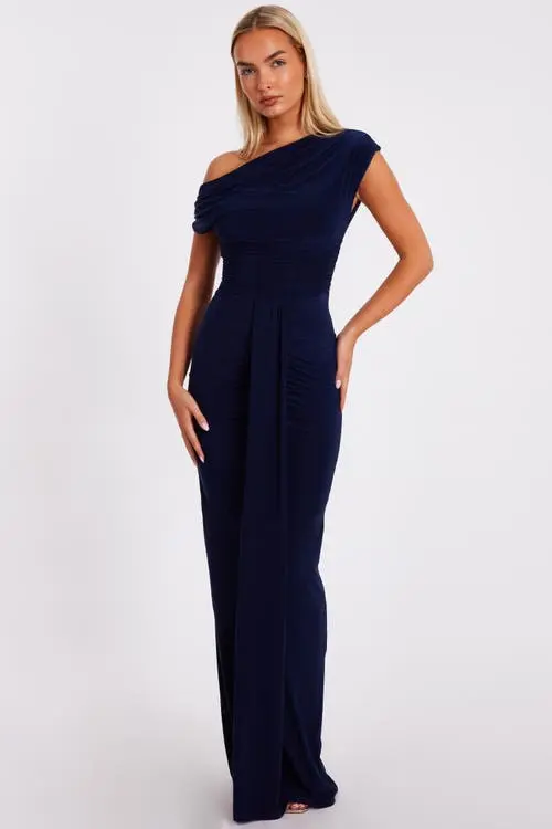 QUIZ Soft Touch Off Shoulder Ruched Maxi Dress